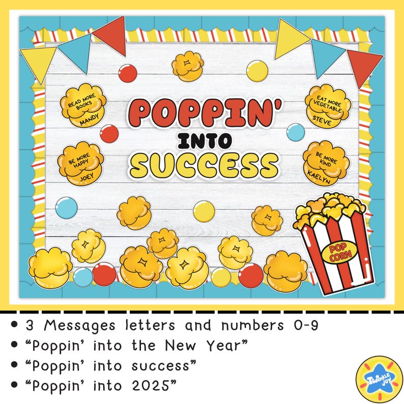 Poppin' Into 2025, Success, New Year Bulletin Board Kit | January ...