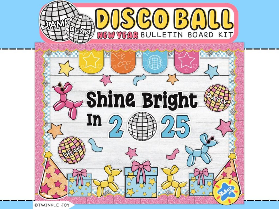 Retro Shimmer Disco Ball New Year Bulletin Board Kit January Bulletin ...