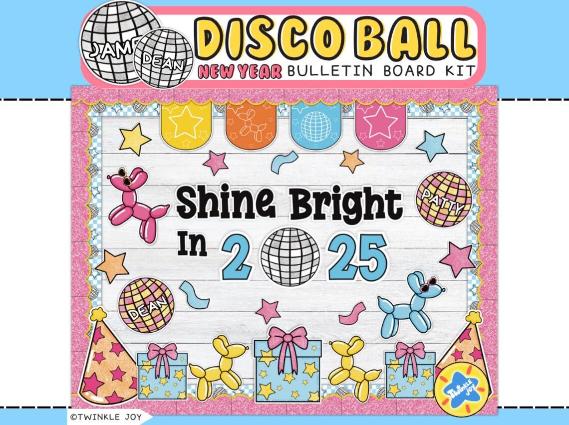 Retro Shimmer Disco Ball New Year Bulletin Board Kit January Bulletin ...