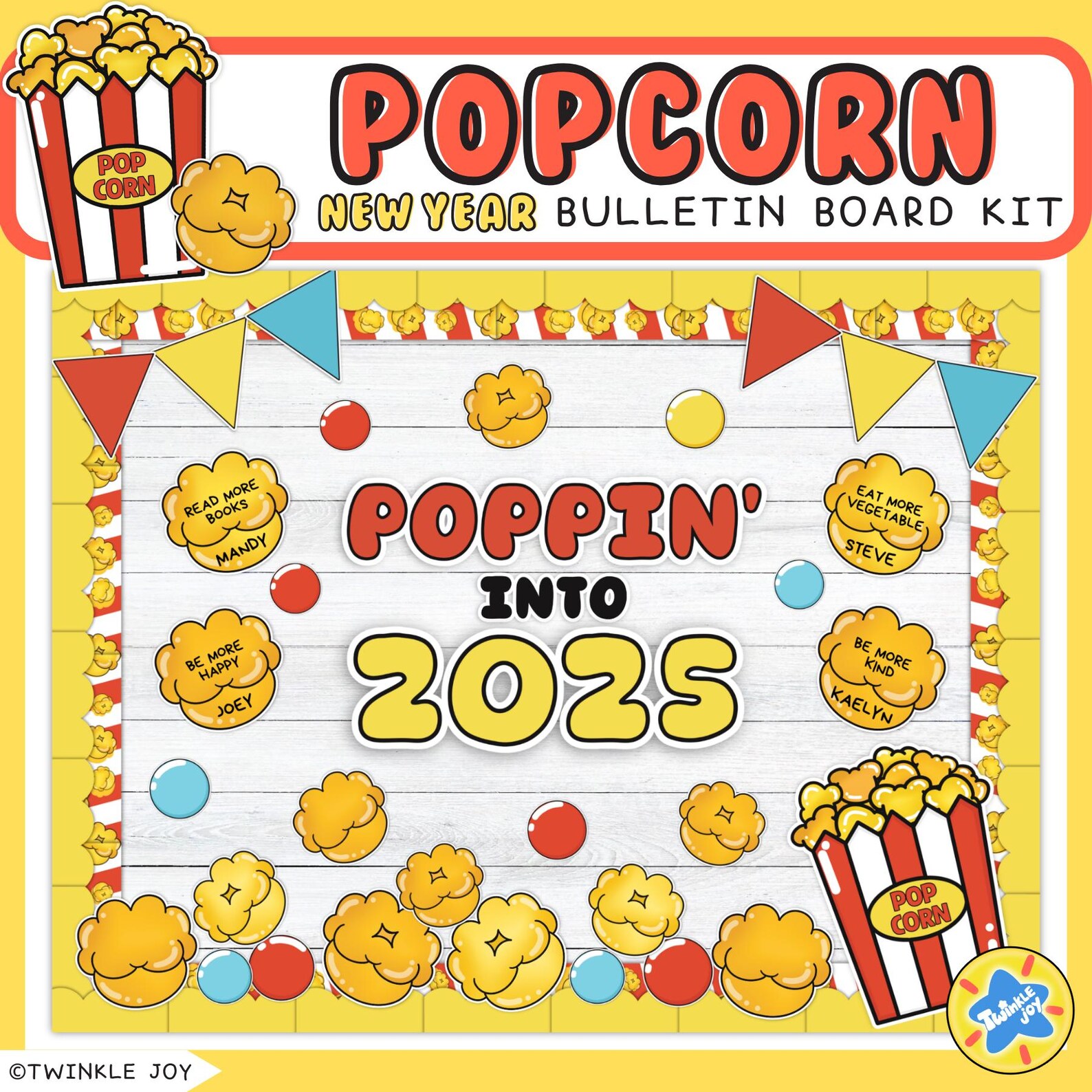 Poppin' Into 2025, Success, New Year Bulletin Board Kit | January ...