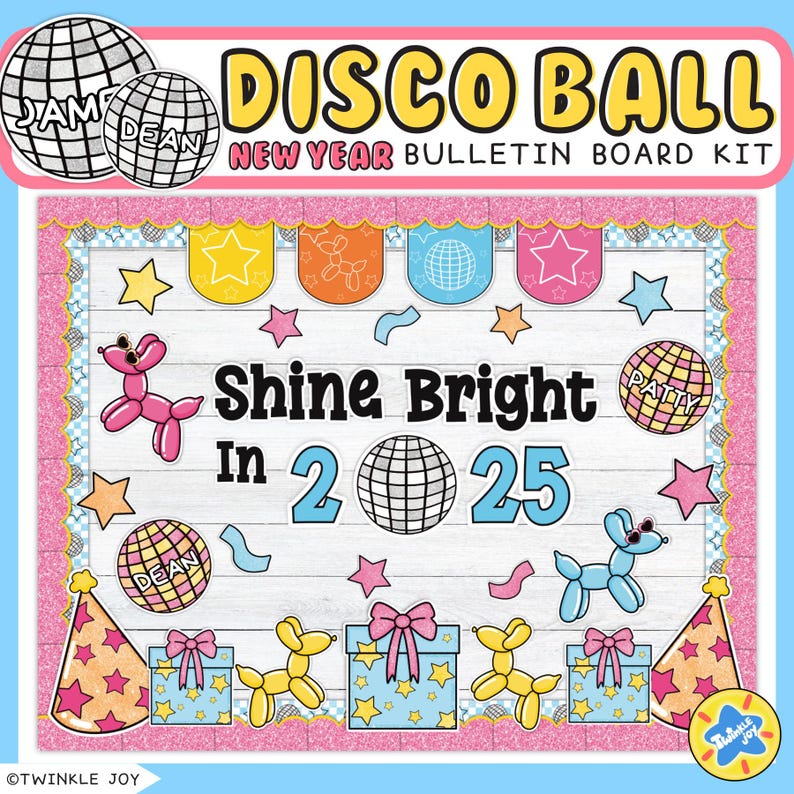 Retro Shimmer Disco Ball New Year Bulletin Board Kit | January Bulletin ...