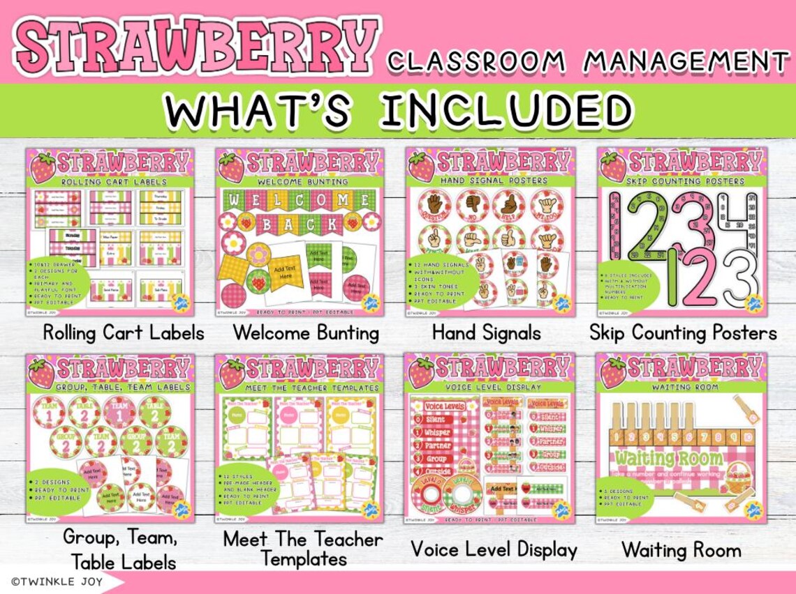 Strawberry Classroom Decor Bundle: Editable Posters & Bulletin Board ...
