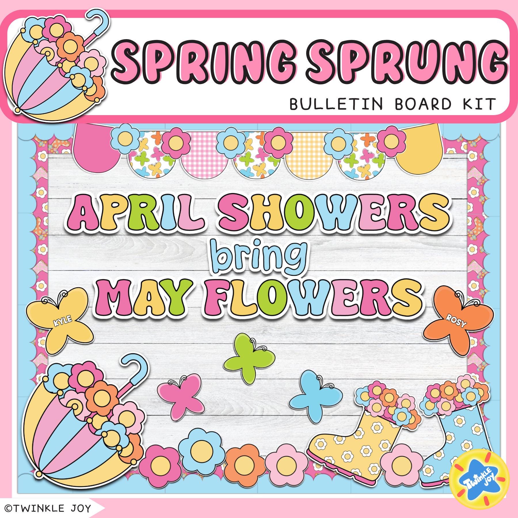 April Showers Bring May Flowers Spring Bulletin Board Kit & Name Tags ...