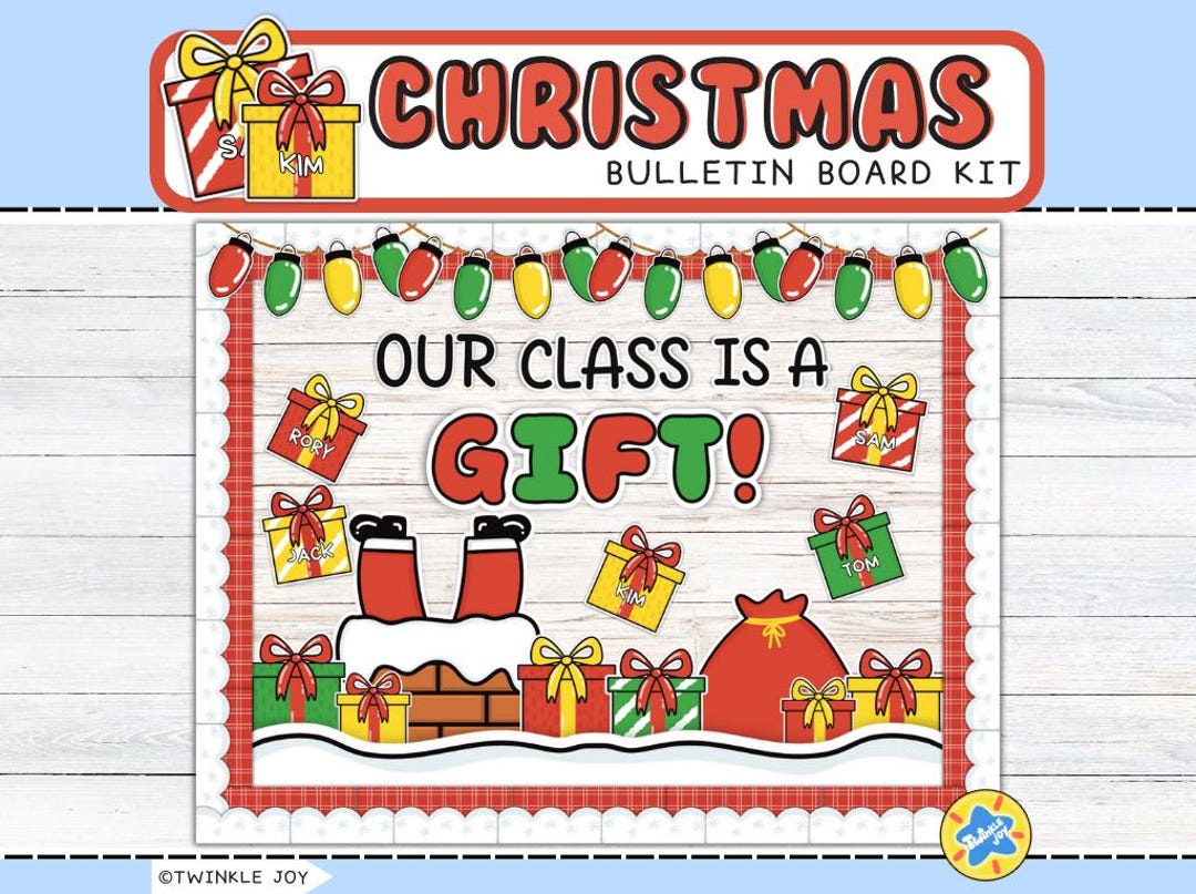 Christmas Bulletin Board Kit: Gift Box Decor & Name Tags (digital ...