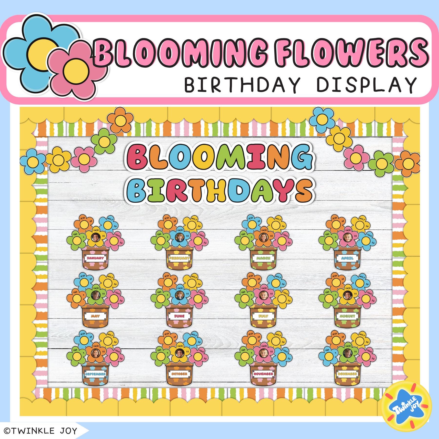 Blooming Flowers Birthday Bulletin Board Kit: Classroom Decor (digital ...