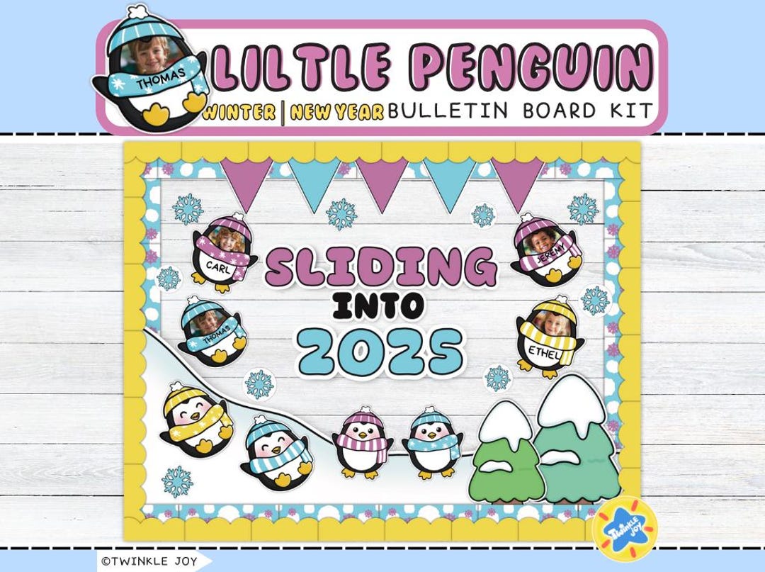 Penguin Sliding Into Winter, New Year Bulletin Board Kit | January ...