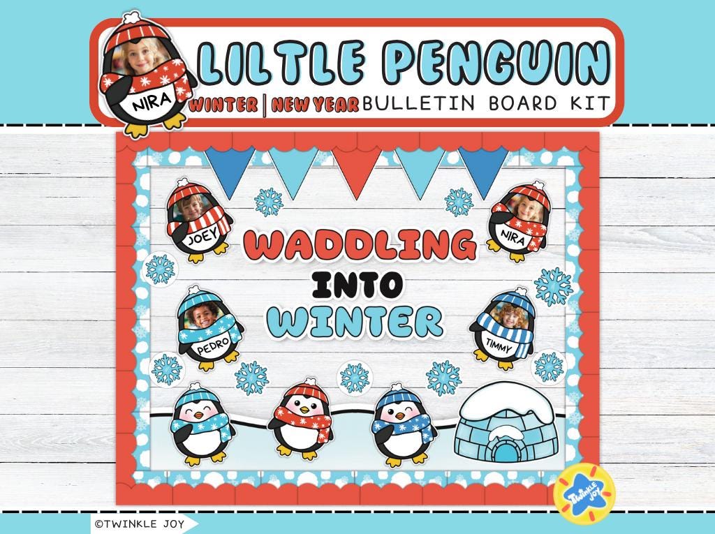 Penguin Winter Bulletin Board Kit: New Year Classroom Decor (digital ...