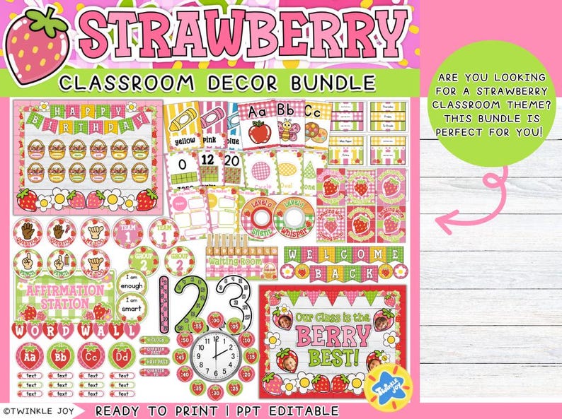 Strawberry Birthday Bulletin Board Kit: Editable Classroom Decor ...