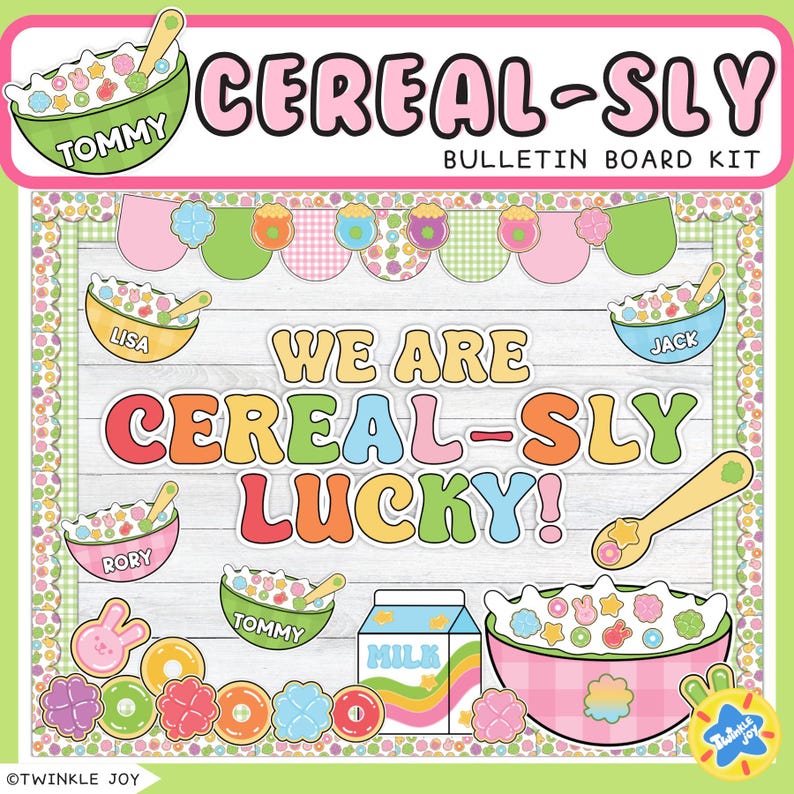 St. Patrick's Day Bulletin Board Kit: Cereal-sly Lucky Classroom Decor ...