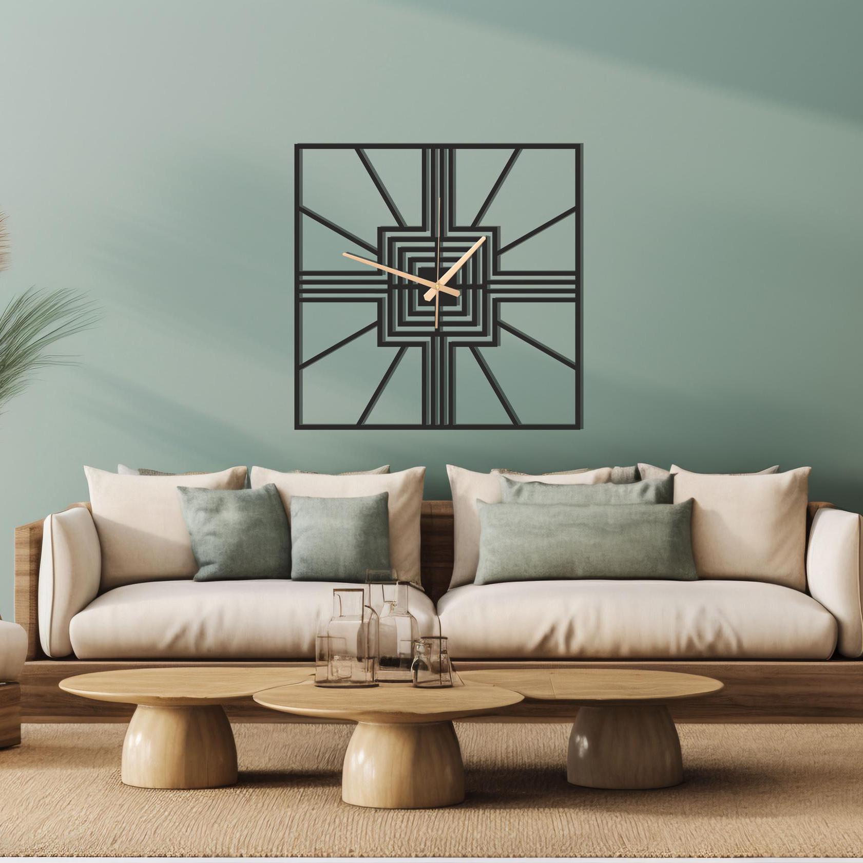 Square Metal Wall Clock, Modern Square Wall Clock, Square Lines Wall ...