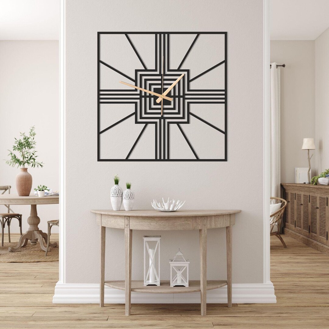 Square Metal Wall Clock, Modern Square Wall Clock, Square Lines Wall ...