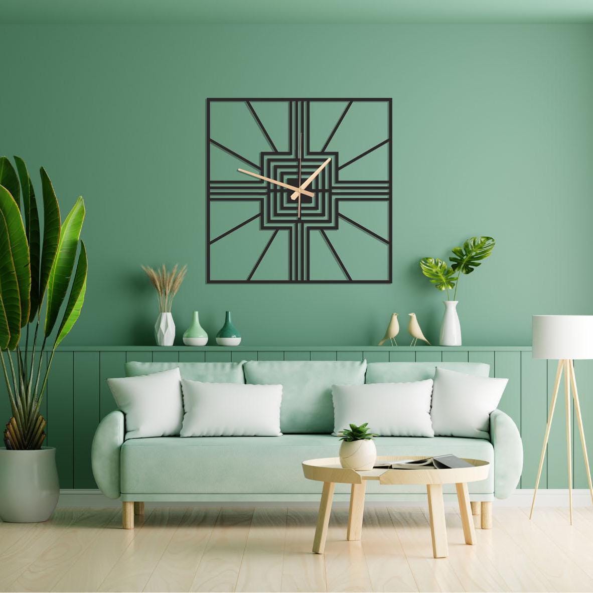 Square Metal Wall Clock, Modern Square Wall Clock, Square Lines Wall ...