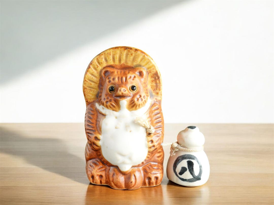 Vintage Japanese Raccoon Dog Statue - Good Luck Tanuki Ceramic Figurine ...