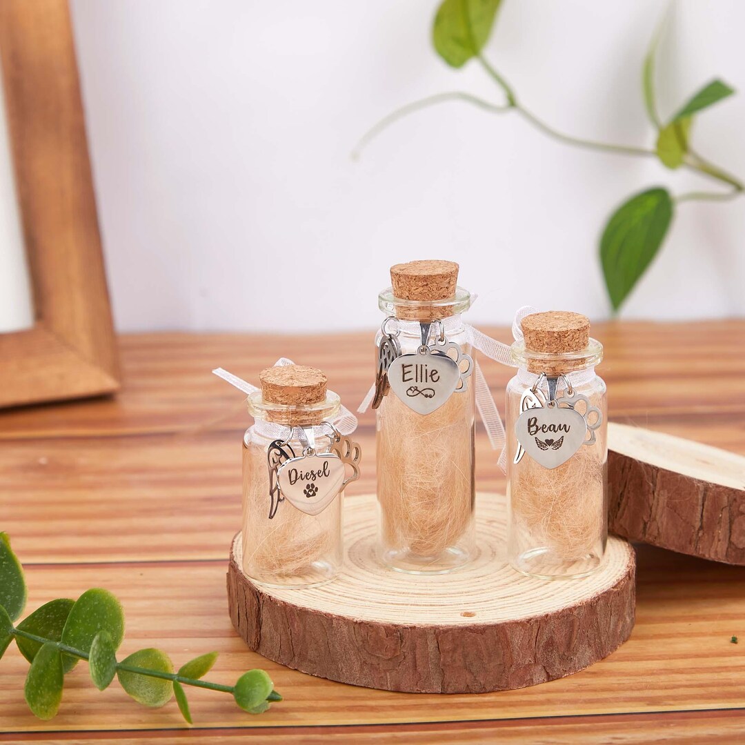 Pet Fur Remembrance Jar, Personalized Memorial Glass Bottle Adorned ...