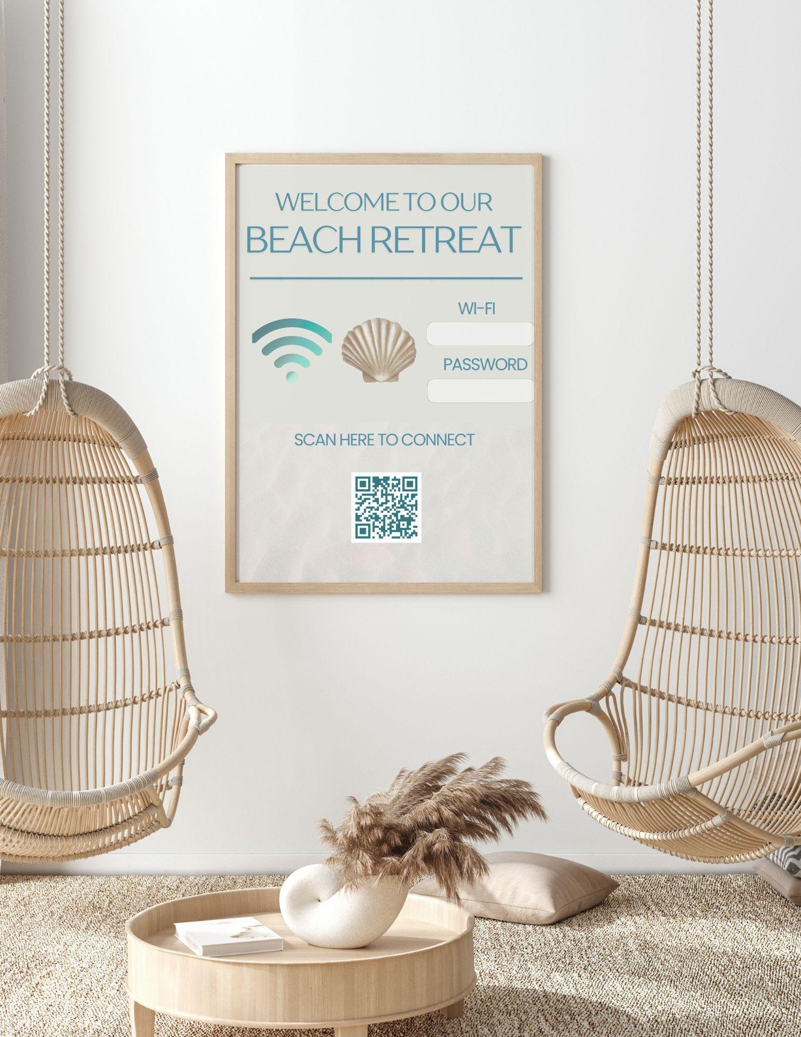 Beach Wifi Sign Printable Airbnb Welcome Sign Coastal Vacation Rental ...