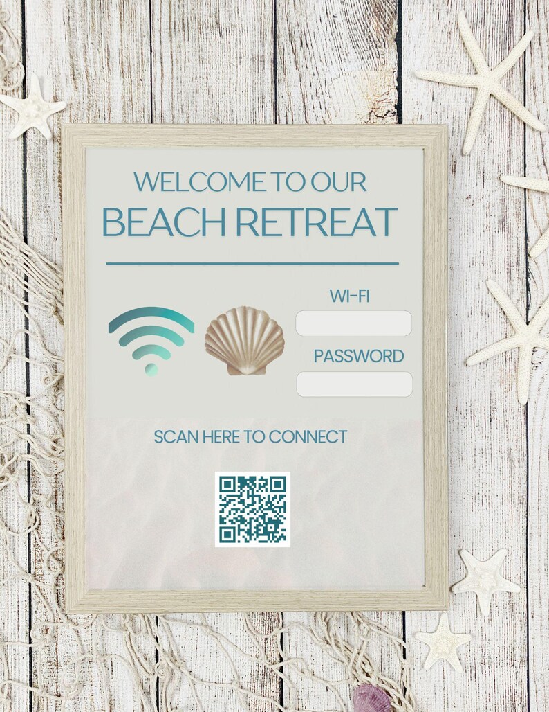 Beach Wifi Sign | Printable Airbnb Welcome Sign | Coastal Vacation ...
