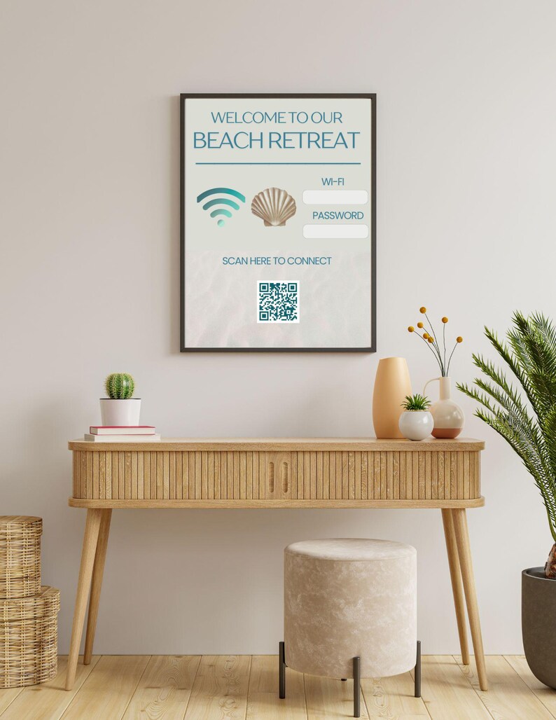 Beach Wifi Sign Printable Airbnb Welcome Sign Coastal Vacation Rental ...