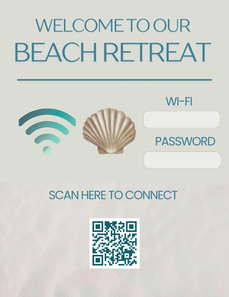 Beach Wifi Sign Printable Airbnb Welcome Sign Coastal Vacation Rental ...