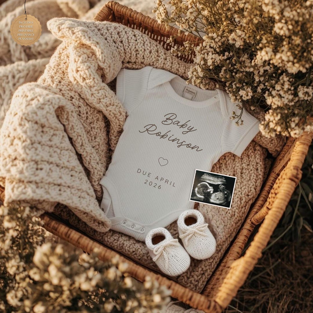 Neutral Baby Announcement: Minimalist Pregnancy Reveal Editable Canva ...
