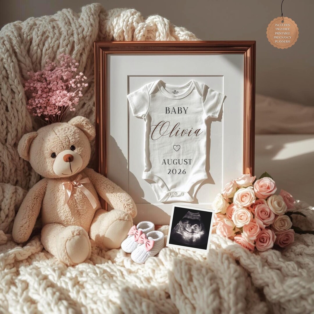Editable Baby Girl Pregnancy Announcement Template, Minimalist Teddy ...