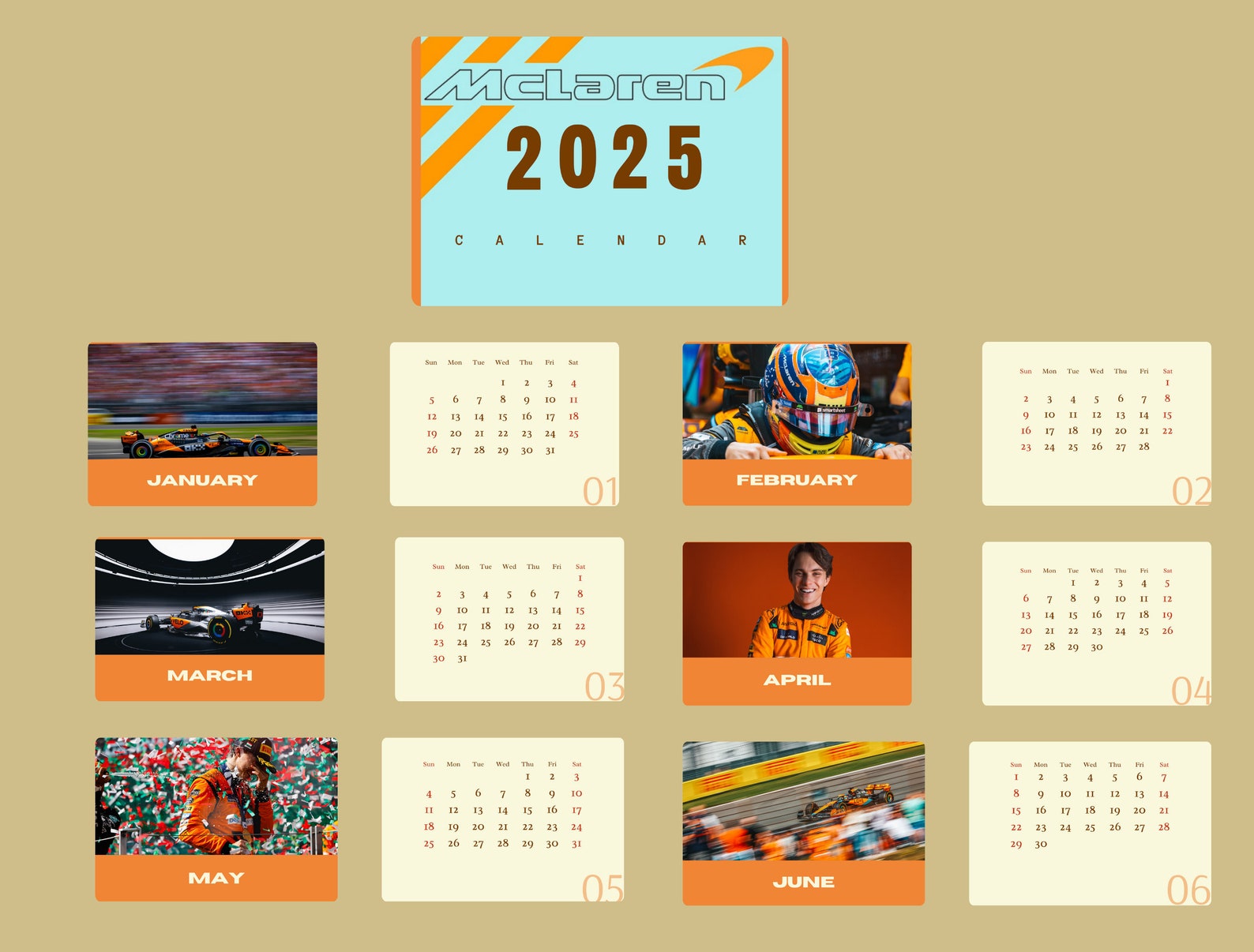 2025 Printable & Customizable Oscar Piastri- Formula 1, Year Calendar ...