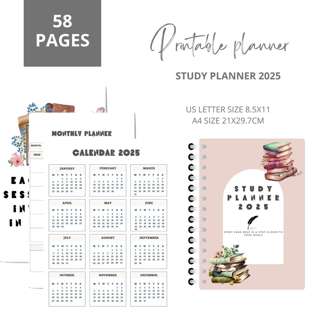Study Planner 2025 Bundle Printable PDF Planner Plus 3 Motivational ...