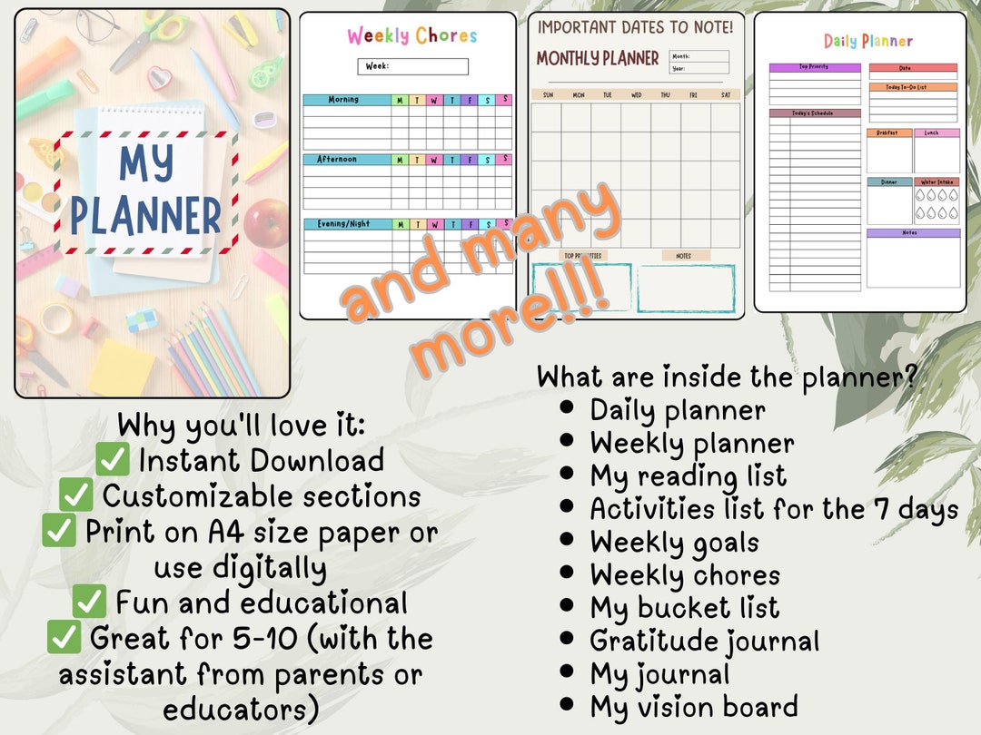 Printable Kids Planner Weekly & Daily Organizer for Children Fun ...