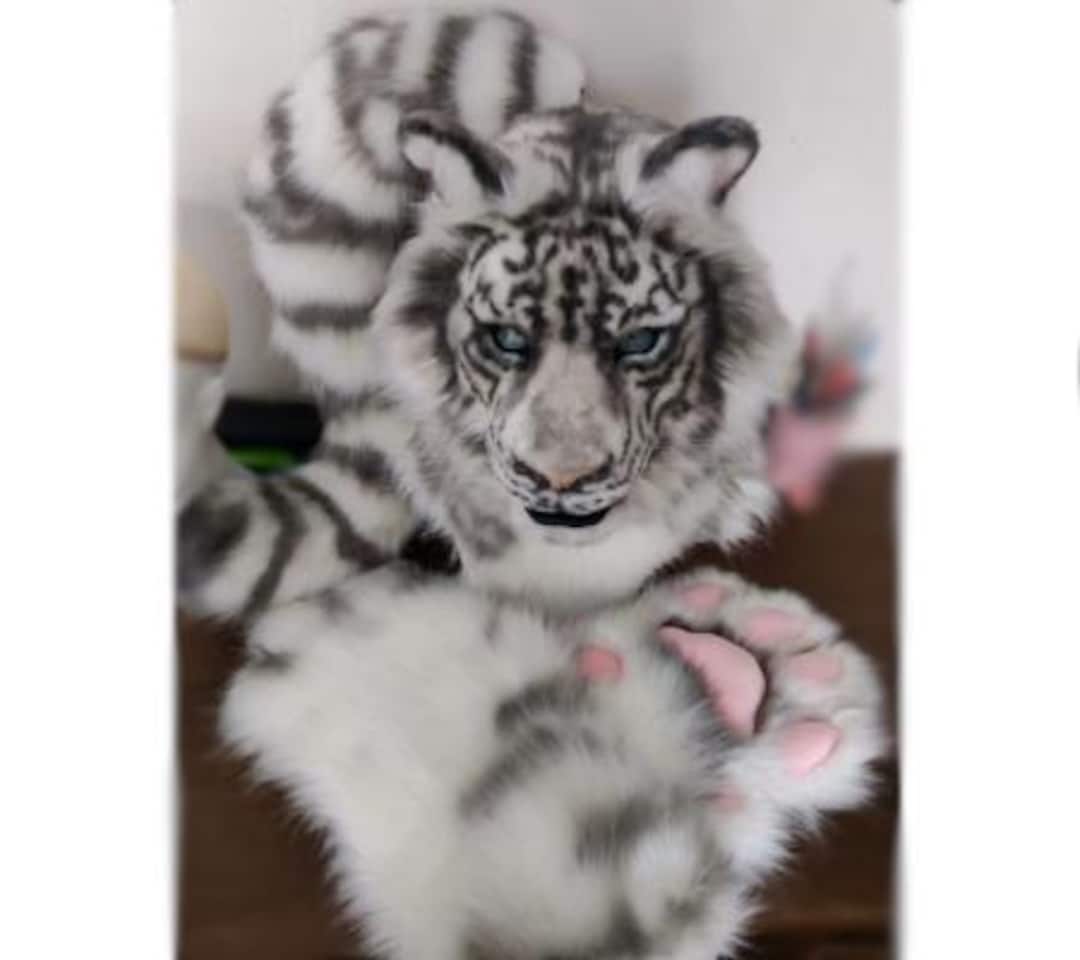 Realistic White Tiger Furry Head, Furry Pre-made Fur Mask, Furry ...