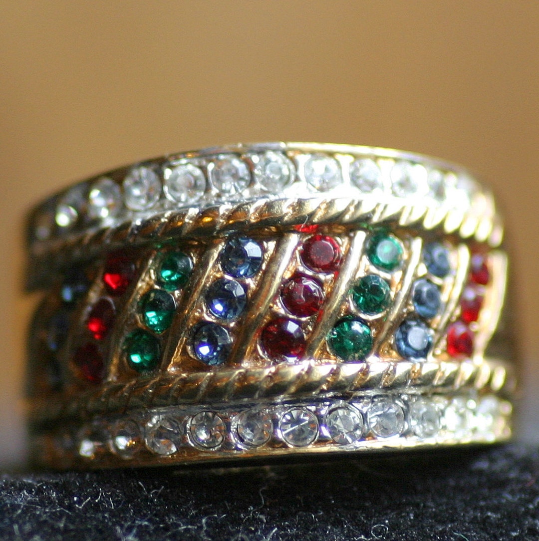 Signed PD Premier Designs Vintage Rhinestone Cocktail Ring Size 7 - Etsy