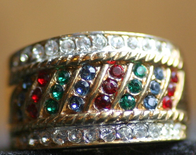 Signed PD Premier Designs Vintage Rhinestone Cocktail Ring Size 7 - Etsy