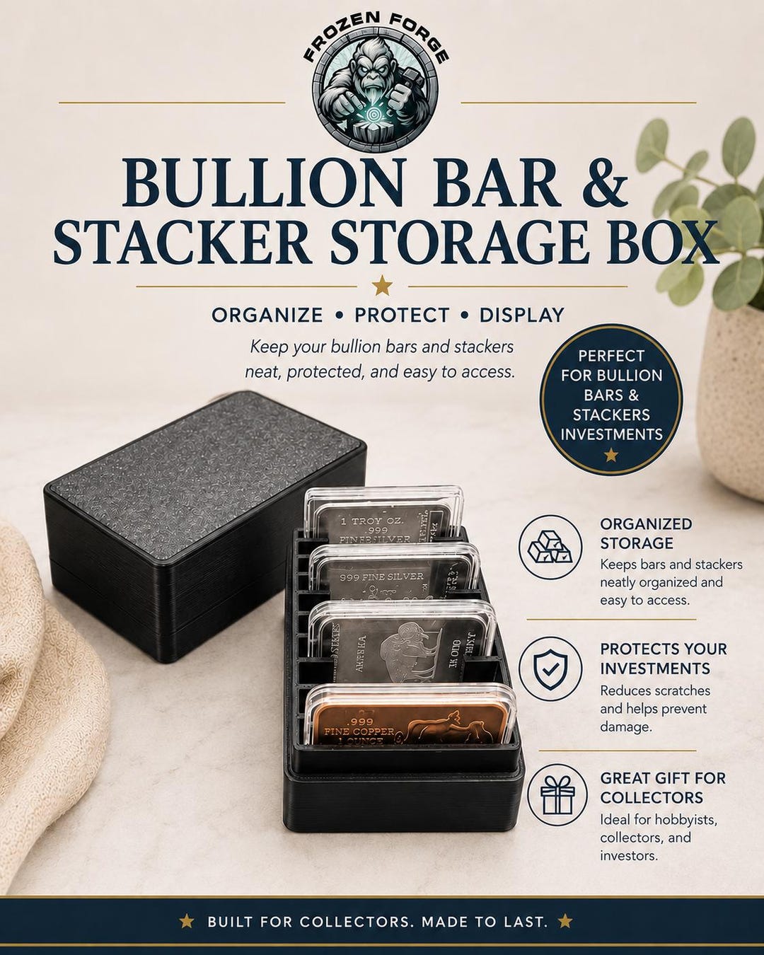 Silver Bar Storage Box – 10 Slot Bullion Holder for 1 Oz Bars, Stackers ...