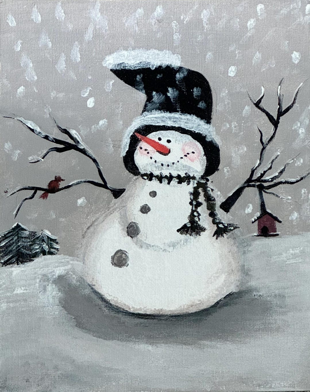 Hand-painted Snowman Canvas, Snowman Wall Art, Acrylic Decor Painting ...
