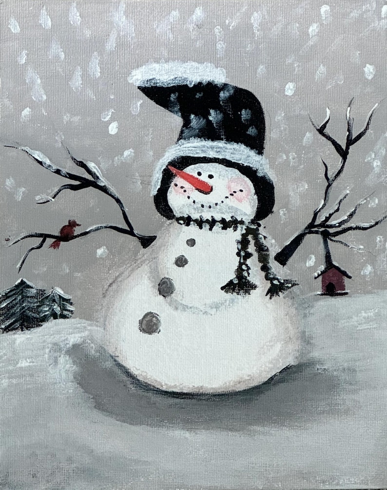 Hand-painted Snowman Canvas, Snowman Wall Art, Acrylic Decor Painting ...
