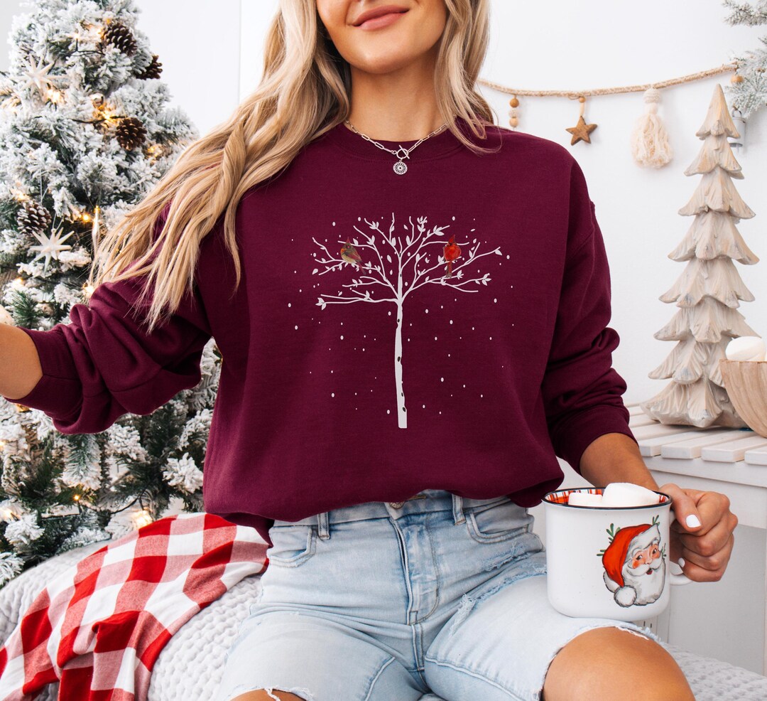 Cardinal Birch Tree Snow Sweatshirt, Bird Lover Gift, Cardinals, Red ...