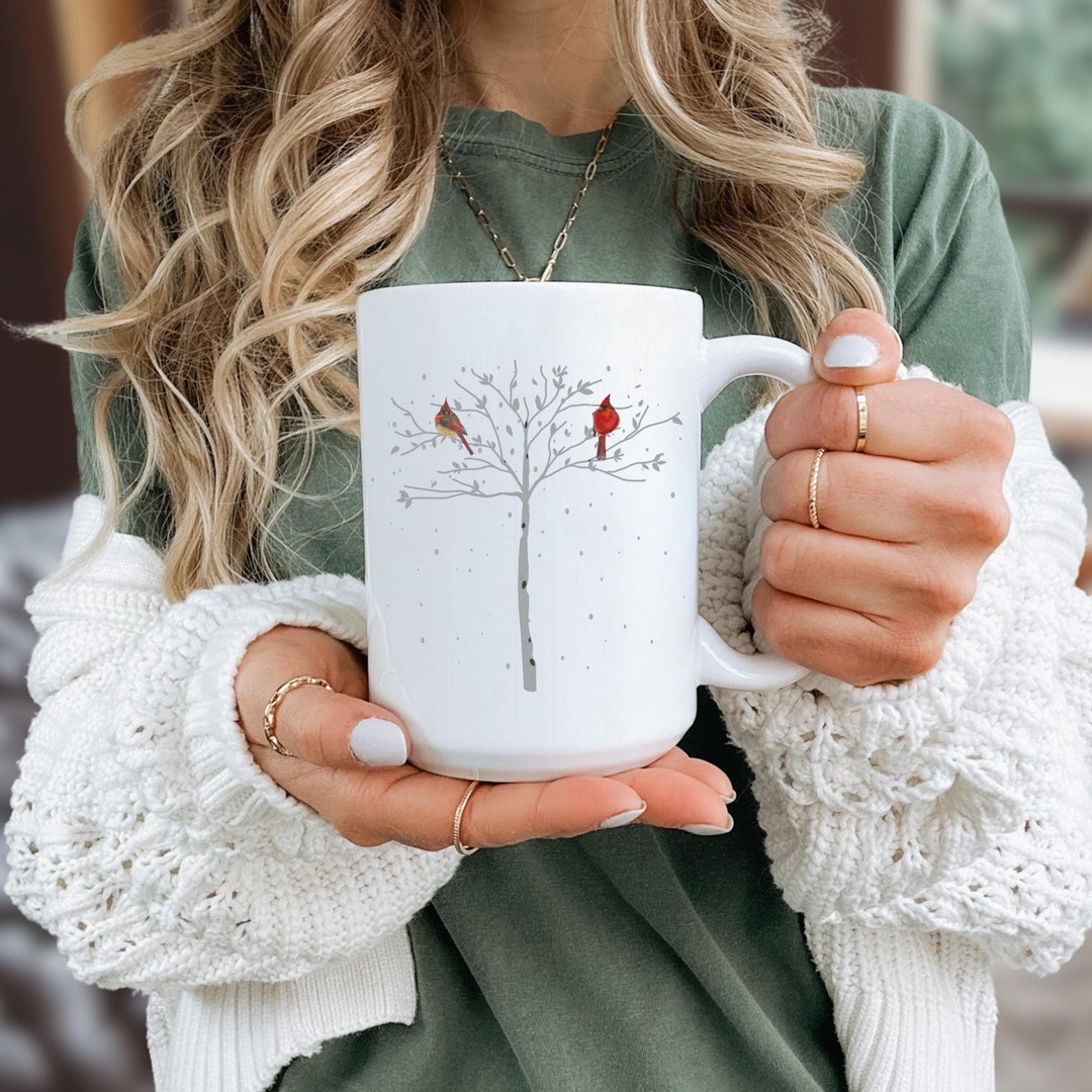 Cardinal Mug Unique Bird Lover Gift Birch Tree Coffee Cup for Nature ...