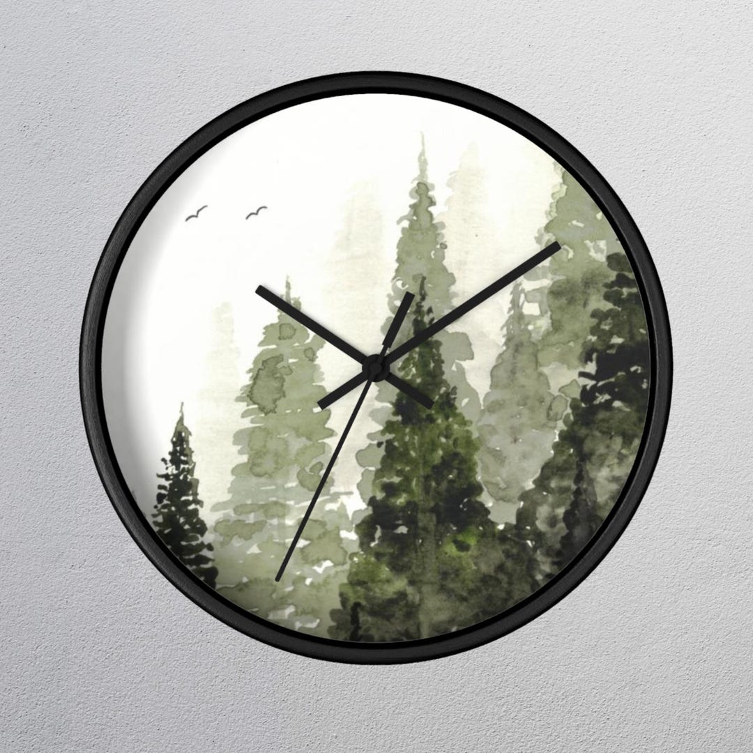 Forest Wall Clock, Pine Trees, Nature Watercolor Home Decor, Sage Green ...