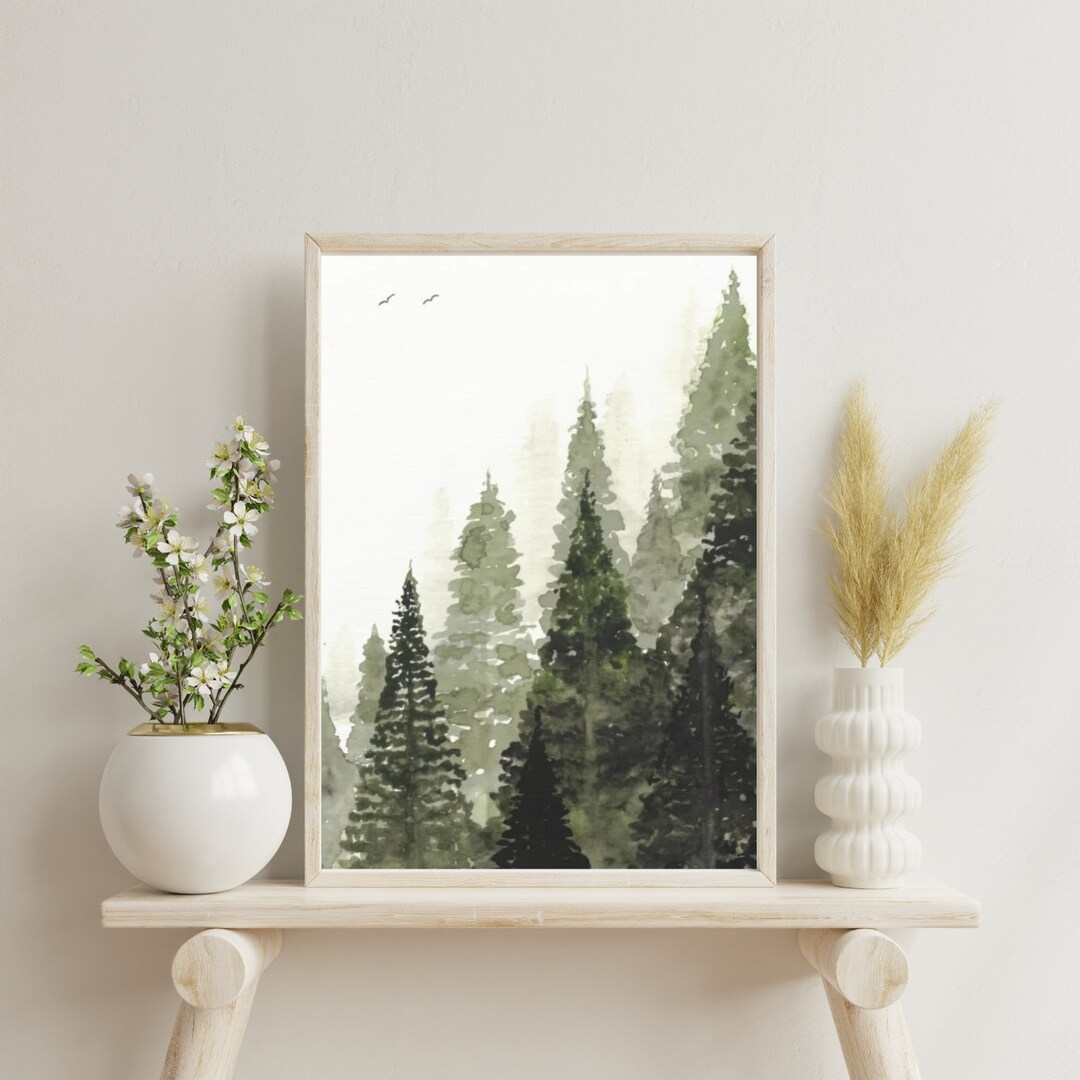 Tranquil Woods, Watercolor Pine Tree Forest Canvas Print, Pine Trees ...