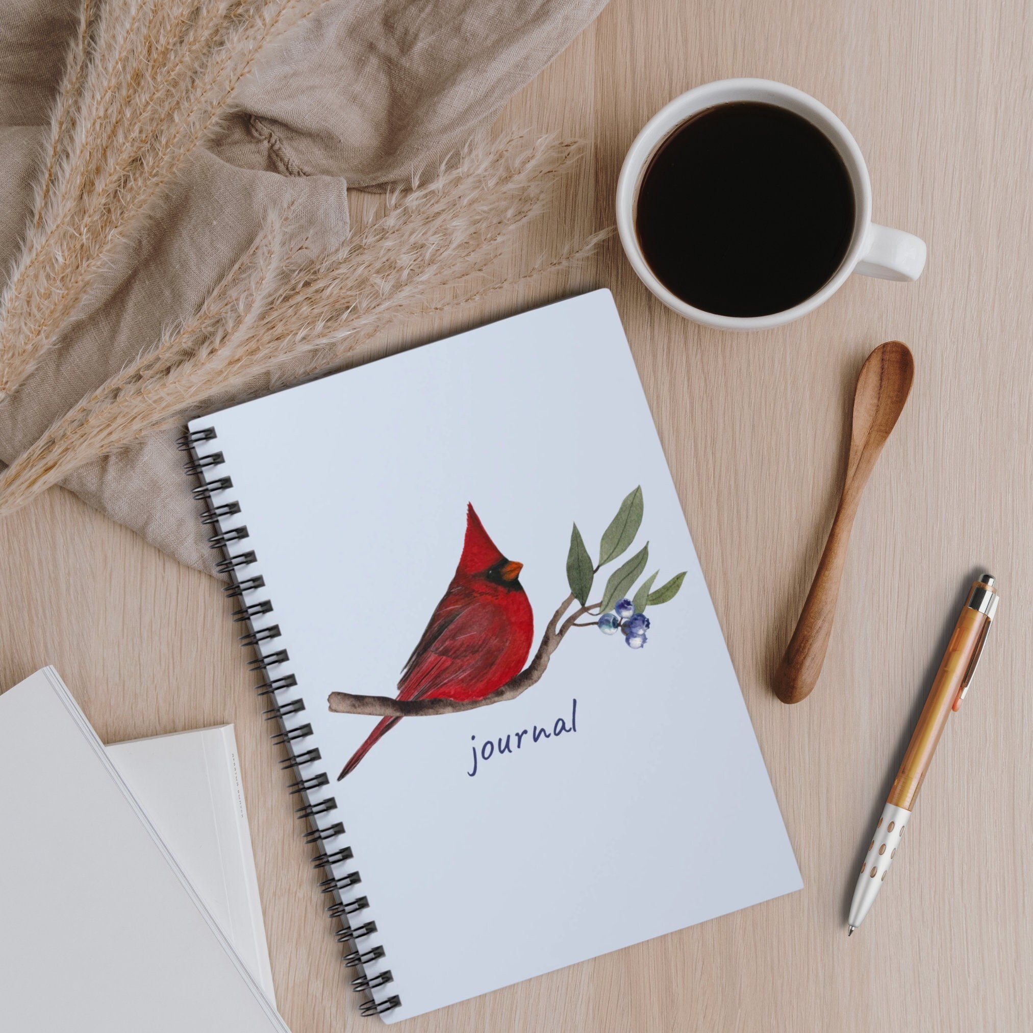 Cardinal Journal Watercolor Spiral Notebook Ruled Line, Bird Journal ...