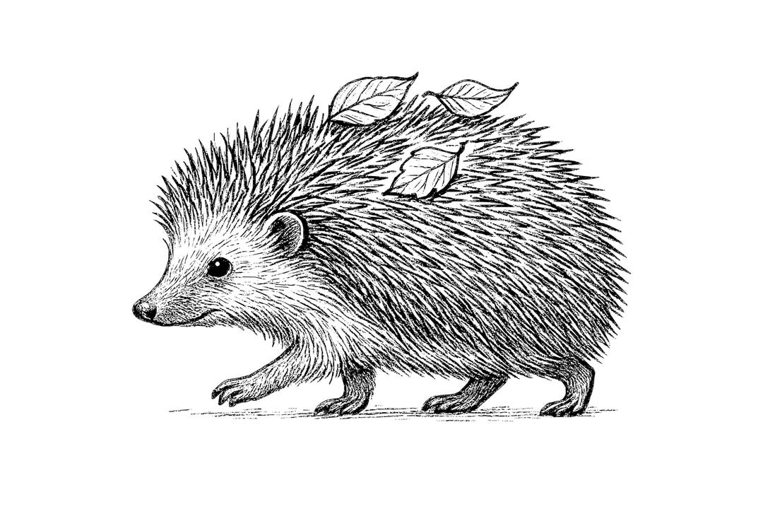 Hedgehog With Leaves Illustration – Fine Line Engraving, Woodland ...