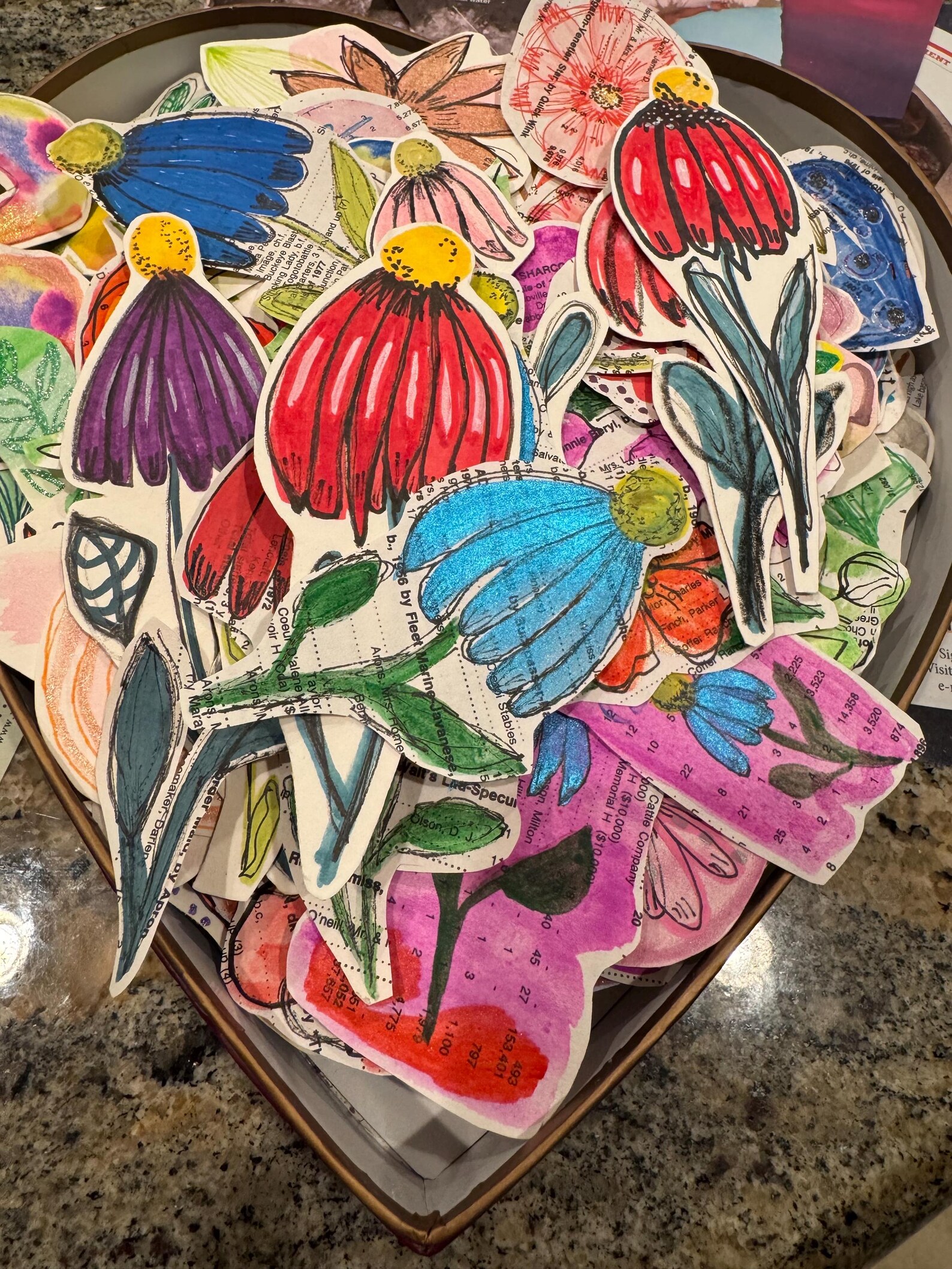 Hand Painted & Cut Ephemera, Collage Fodder, Mixed Grab Bag Floral ...