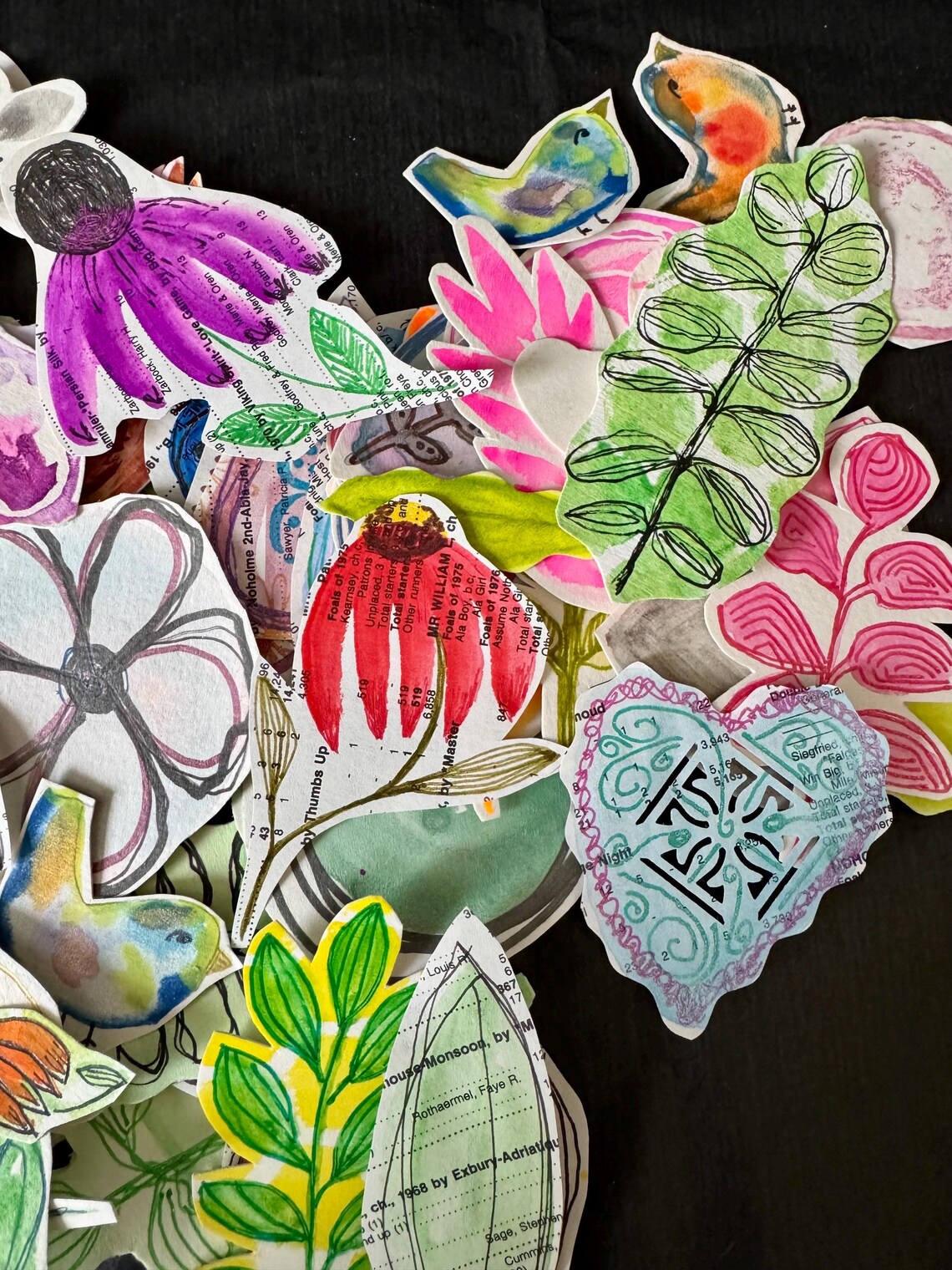 Hand Painted & Cut Ephemera, Collage Fodder, Mixed Grab Bag Floral ...