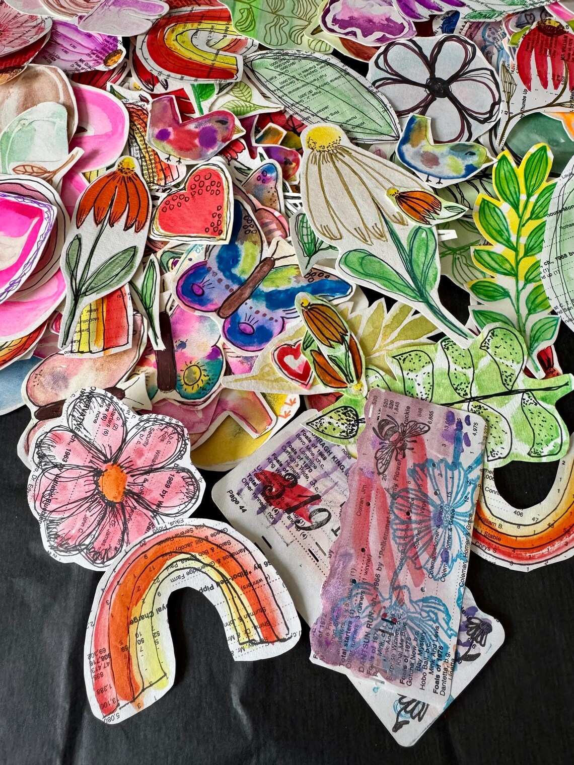 Hand Painted & Cut Ephemera, Collage Fodder, Mixed Grab Bag Floral ...