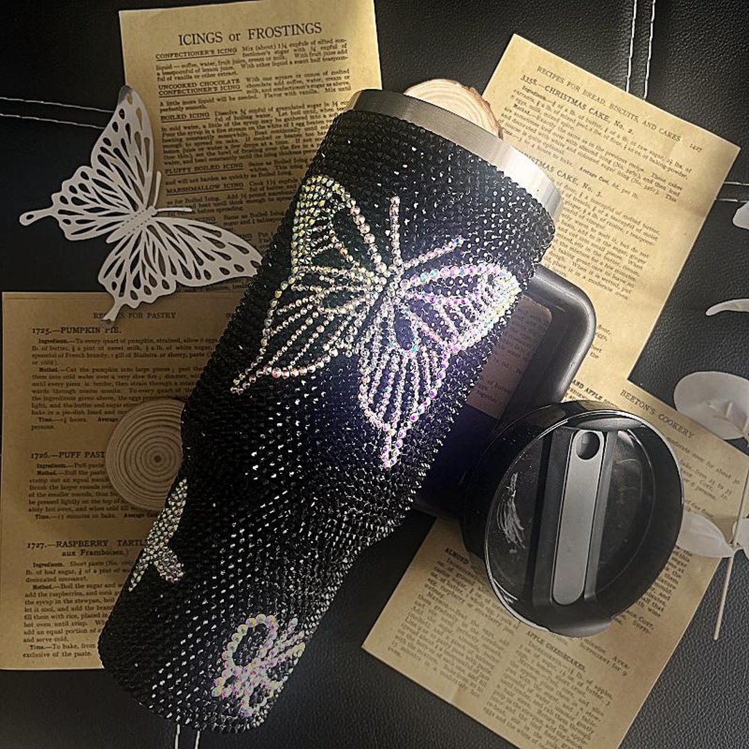 40 Oz Shiny Handheld Cuprhinestone Tumblercute Shiny Butterfly ...