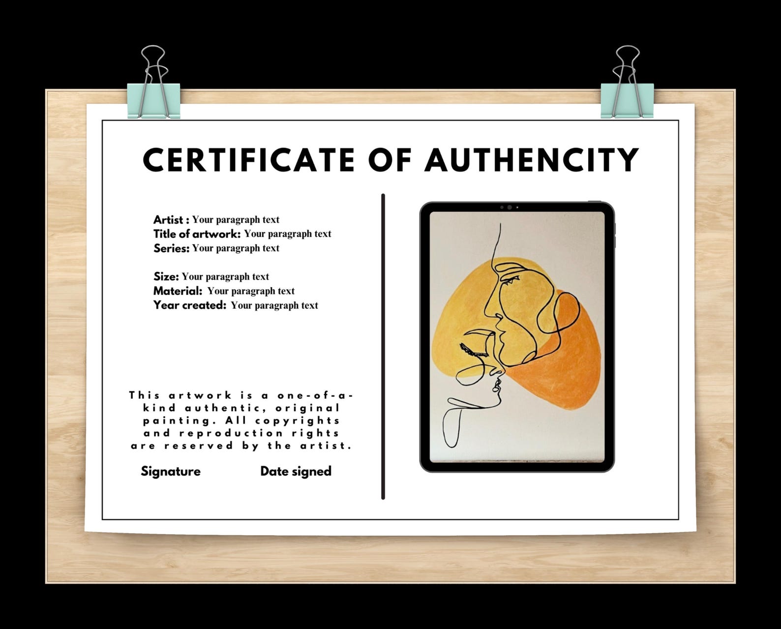 Certificate of Authenticity for Art, Editable Artist Certificate of ...