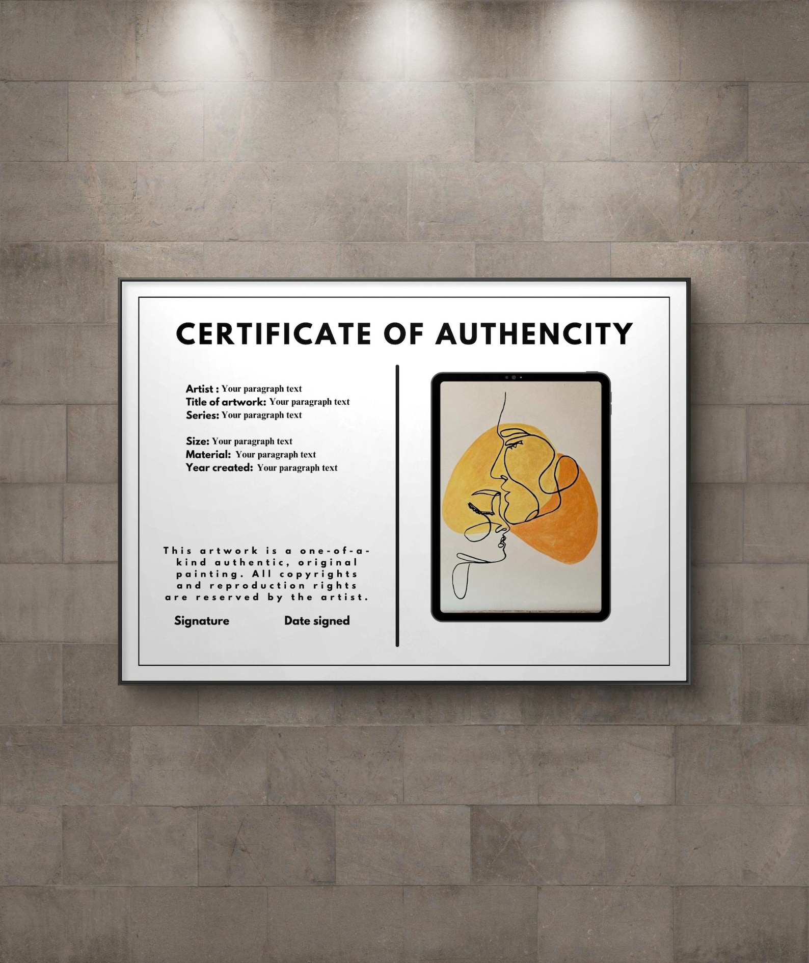Certificate of Authenticity for Art, Editable Artist Certificate of ...