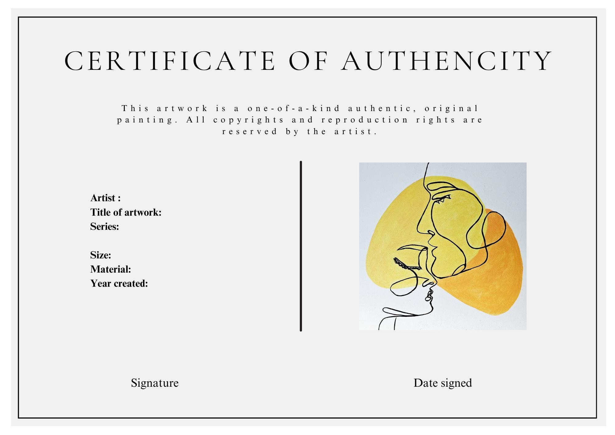 Certificate of Authenticity for Art, Editable Artist Certificate of ...
