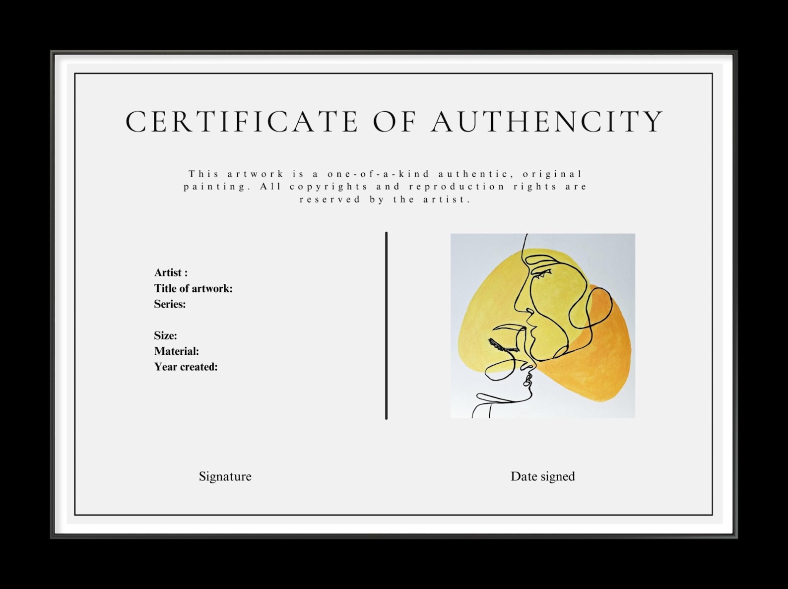 Certificate of Authenticity for Art, Editable Artist Certificate of ...