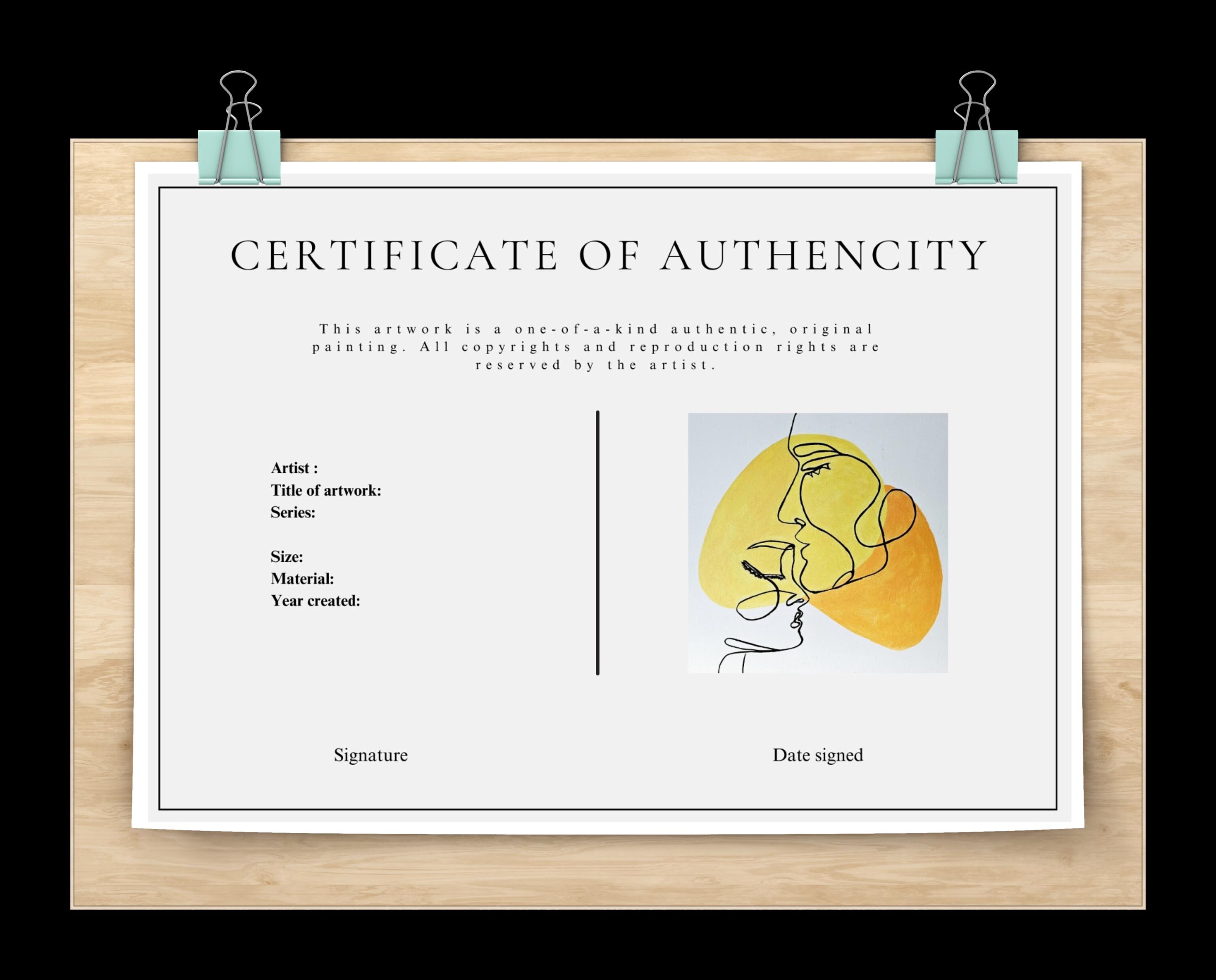 Certificate of Authenticity for Art, Editable Artist Certificate of ...