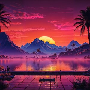 AI Made Desktop Wallpaper Desktop Background Neon Sunset Retro Digital ...