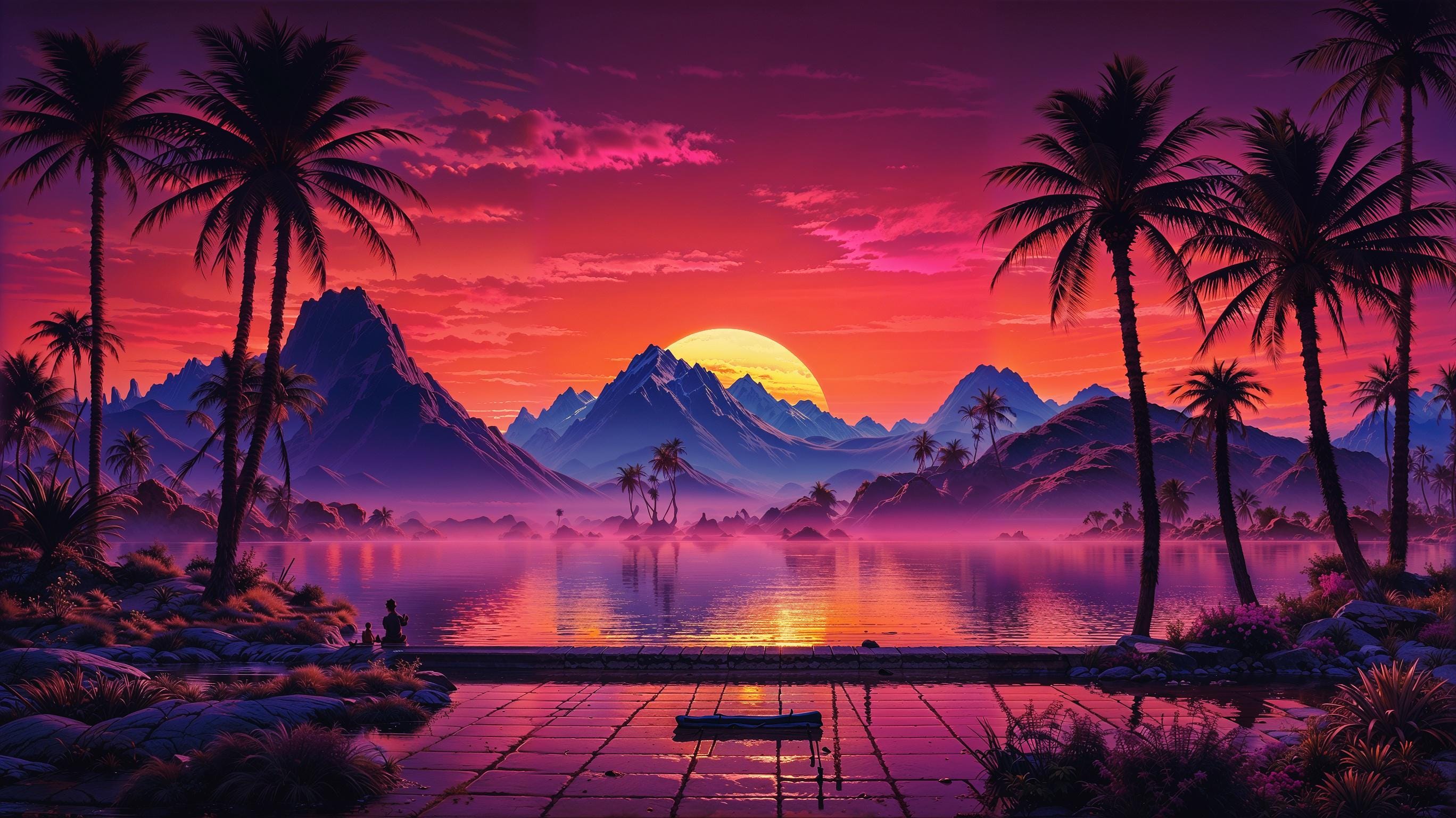 AI Made Desktop Wallpaper Desktop Background Neon Sunset Retro Digital ...